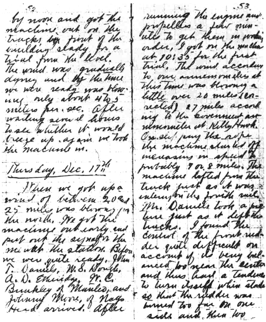 Orville Wright's Diary: December 17, 1903