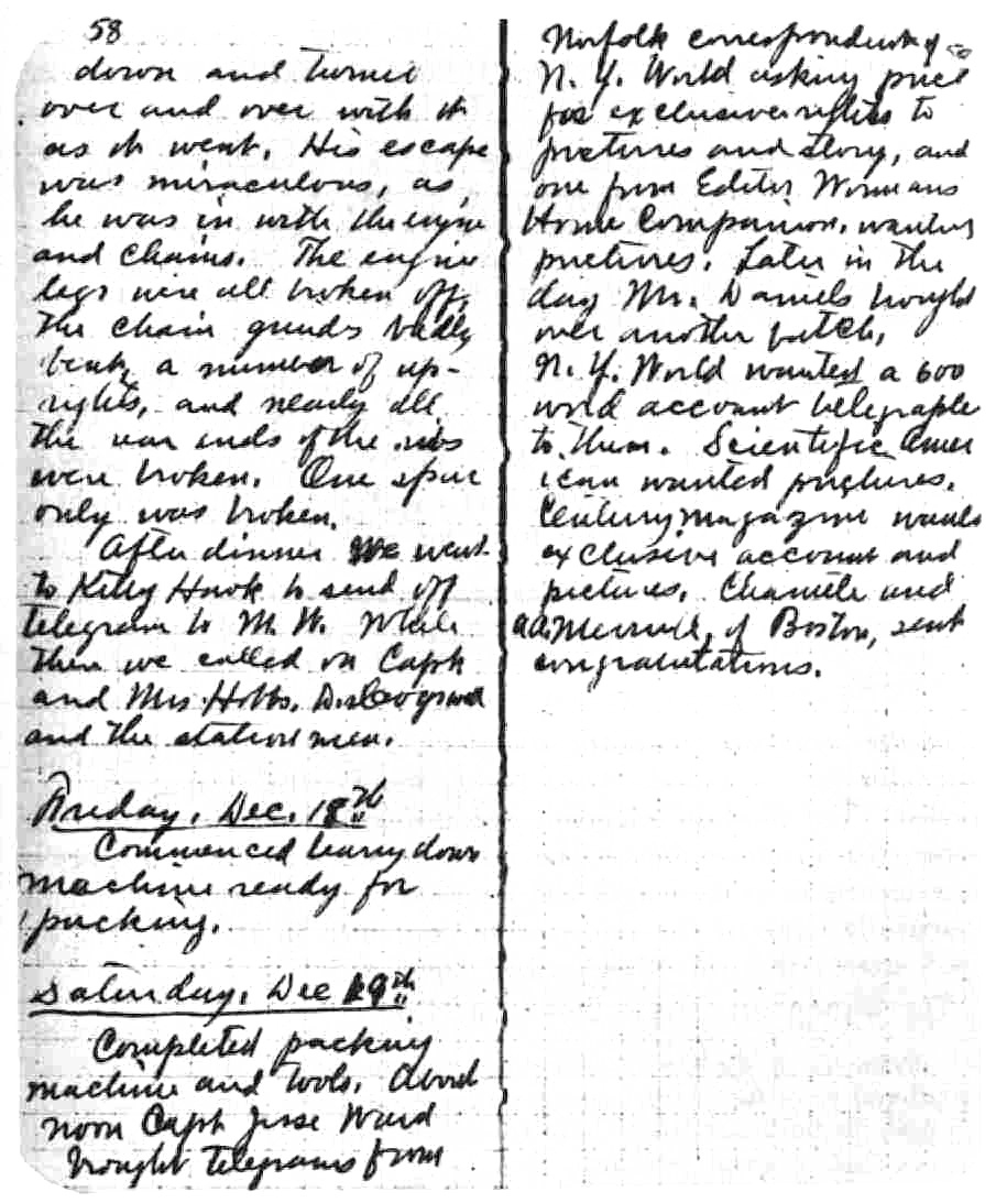 Orville Wright's Diary: December 17, 1903